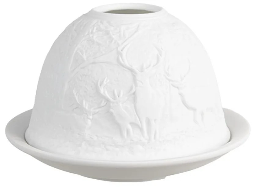 Bílý porcelánový svícen na čajovou svíčku jeleni v lese Paollo - Ø 12 * 8 cm
