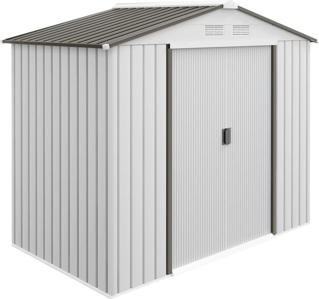 Zahradní kůlna Outsunny 2,5 m² s vyztuženou základnou bez podlahy 213x130x185 cm, venkovní zahradní kůlna se 2 posuvnými dveřmi a 4 okny pro uskladněn