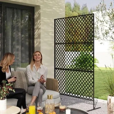 Outsunny venkovní dělič prostoru, kovový nástěnný paravan pro terasu, verandu, zahradu, volně stojící mříž, ocel, černá