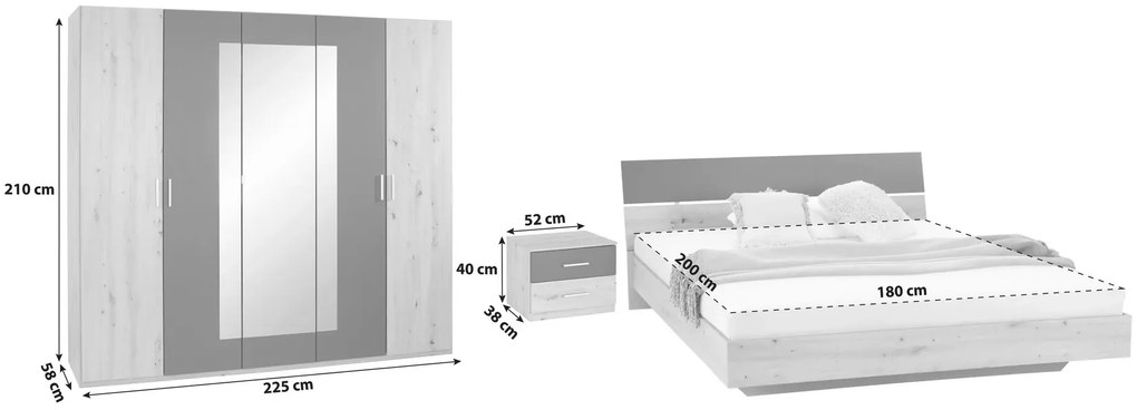 Ložnice Lesi, s postelí 180x200 cm, dub/grafit