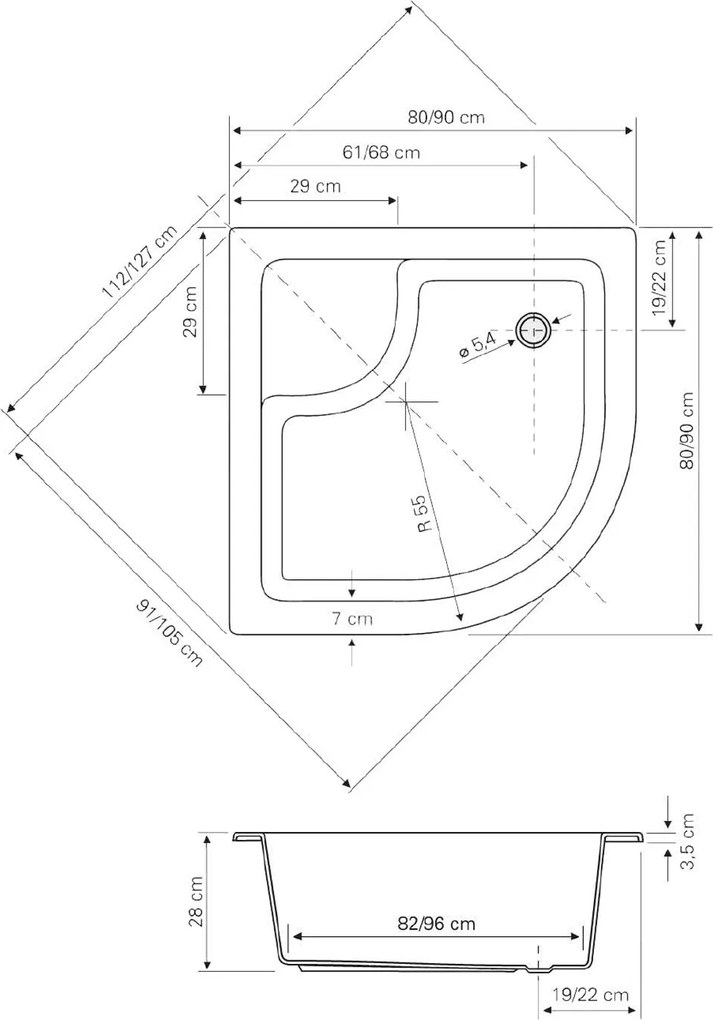 Aqualine 90 x 90 cm C93 sprchová vanička