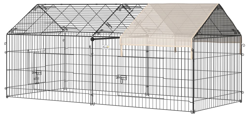 Venkovní výběh PawHut s ochranou proti slunci pro malá zvířata 220 x 103 x 103 cm, kovová králíkárna v béžové a černé barvě | Aosom.de