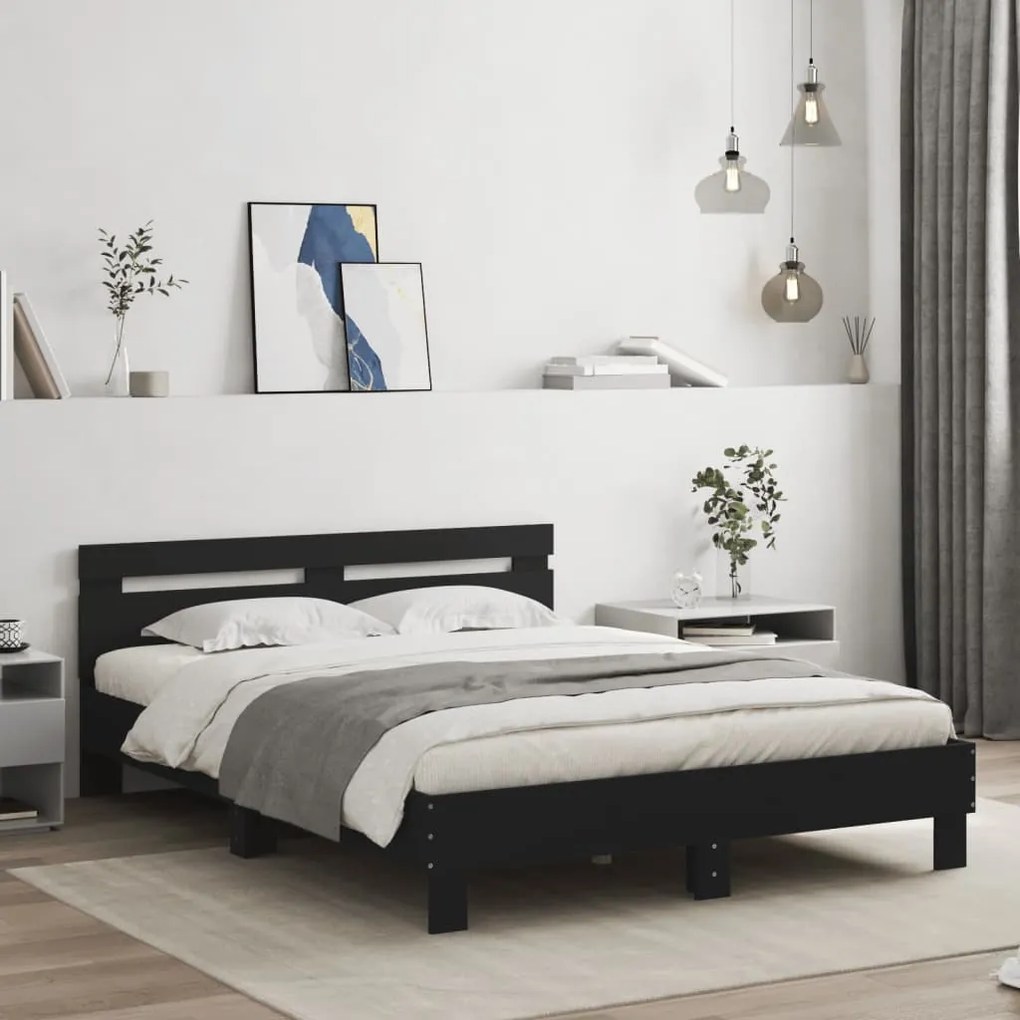 Rám postele s čelem černý 150 x 200 cm kompozitní dřevo 3207414