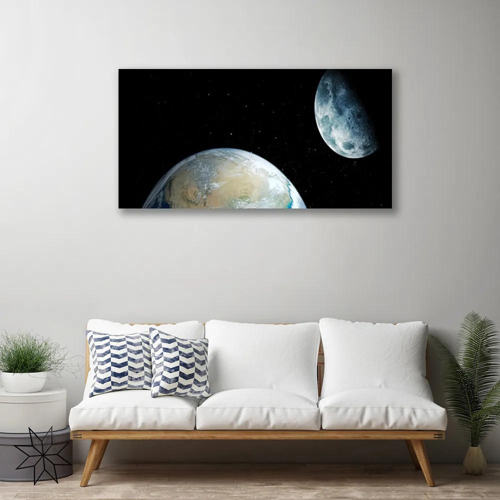 Obraz na plátně Měsíc Země Vesmír 140x70 cm