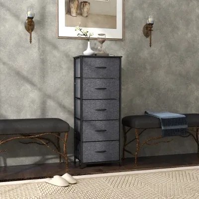 HOMCOM komoda 5 zásuvek úložný skládací textilní zásuvky - černá ocelová konstrukce - 45 x 30 x 116 cm tmavě šedá