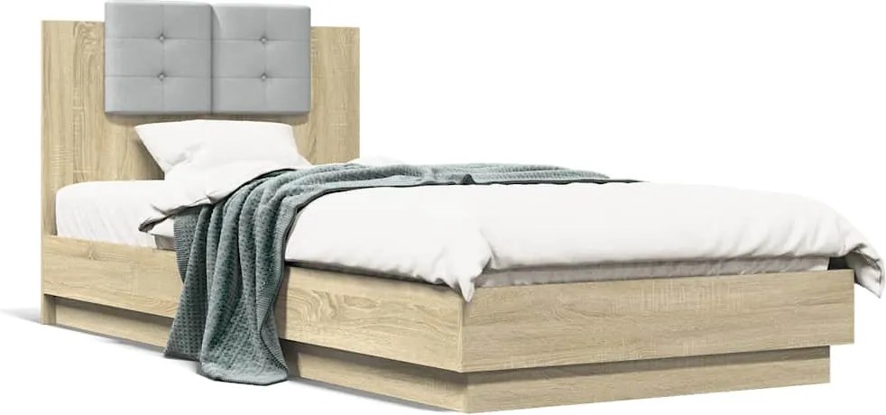 Rám postele s čelem a LED osvětlením dub sonoma 100 x 200 cm 3210026