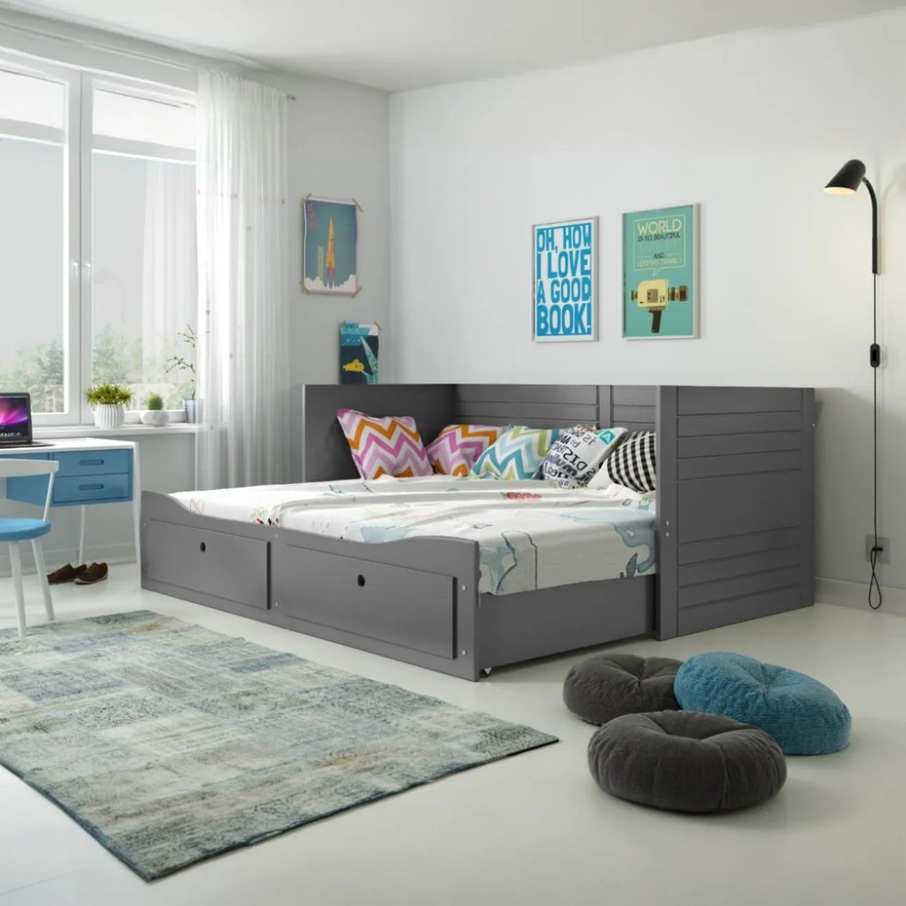 SMB Rozkládací postel s matrací HERME, 80-160x200 cm Dekor: Bílá