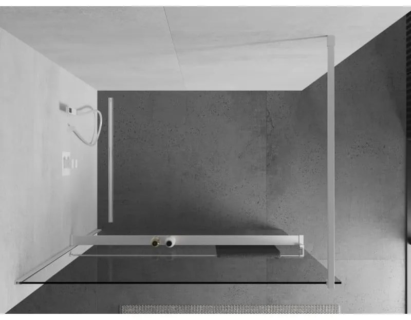 Mexen Kioto+, sprchová zástěna Walk-In s poličkou a věšákem 130 x 200 cm, 8mm čiré sklo, bílý profil, 800-130-121-20-00