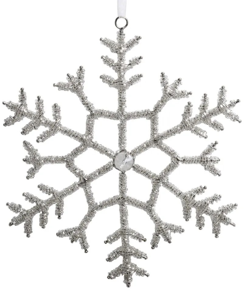 Champagne antik závěsná sněhová vločka s korálky Snowflake - 20 cm