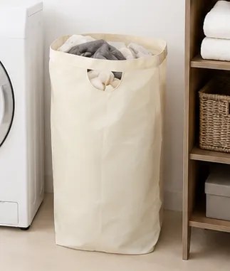 koš na prádlo, objem 60 l, s víkem, oxford/bambus, 66x41x22 cm, béžová/přírodní, Dekorino KP20260010