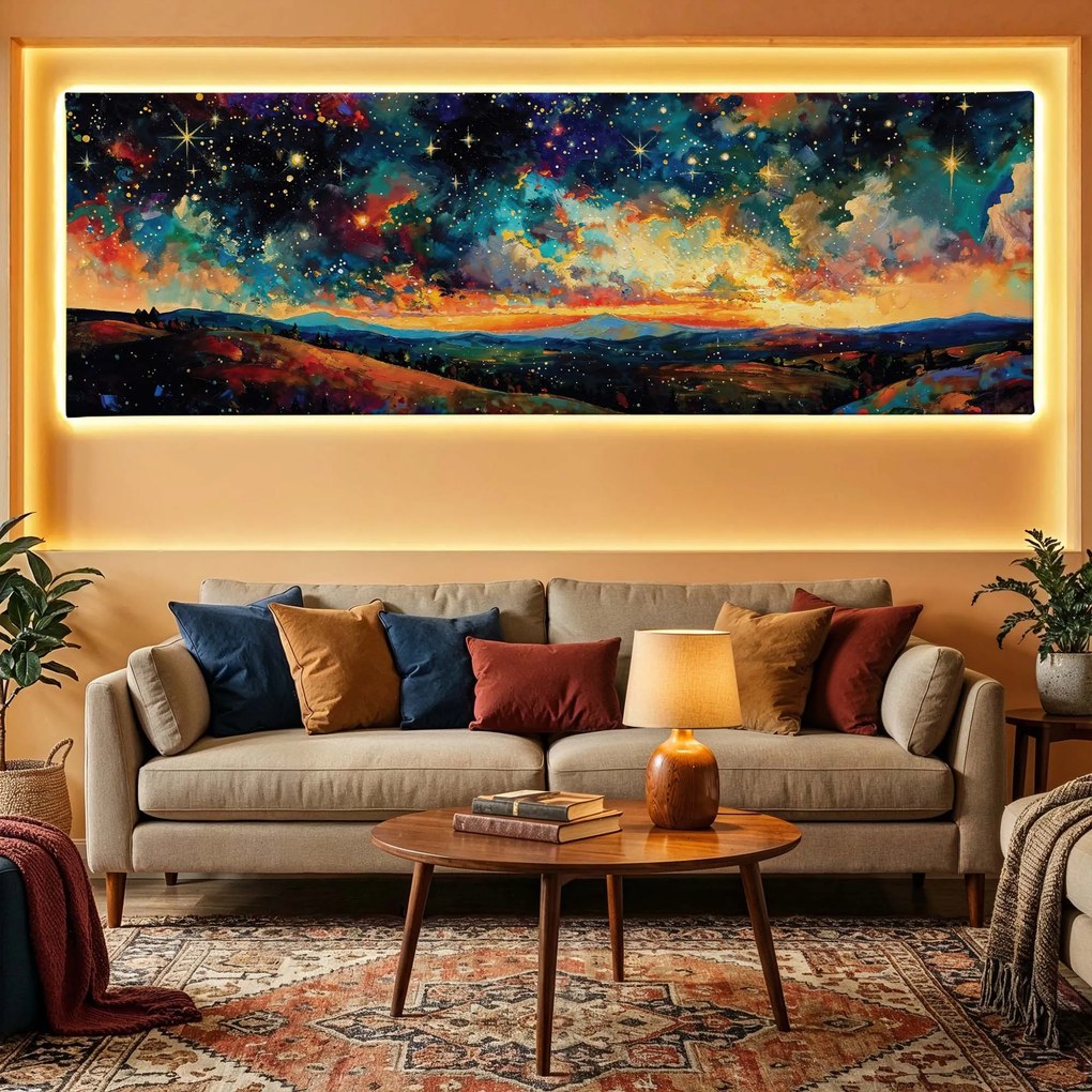 Obraz na plátně - Když hvězdy svítí a slunce zapadá FeelHappy.cz Velikost obrazu (šířka x výška): 150 x 50 cm
