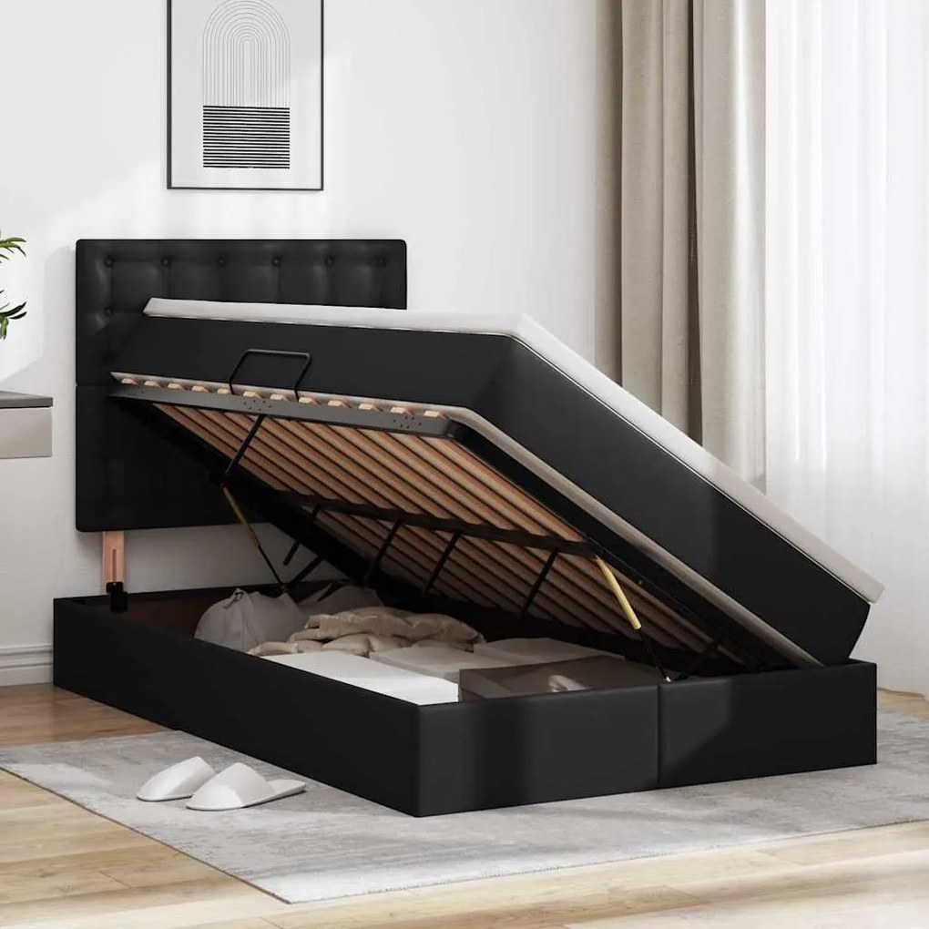 Postel s úložným prostorem s čelo Černá 120 x 190 cm Umělá kůže 3371657