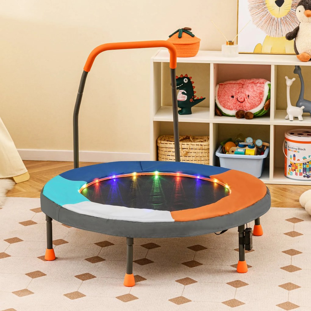 Costway Dětská trampolína Ø90 cm s LED osvětlením a madlem
