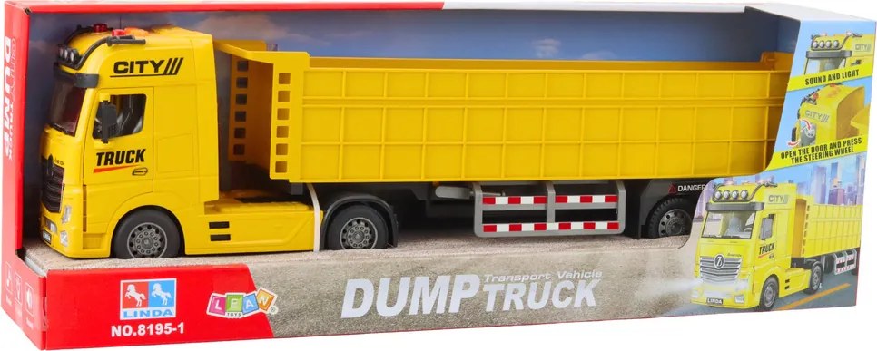 LEAN Toys Přepravní kamion se zdvihacím návěsem, světla, zvuky, žlutý