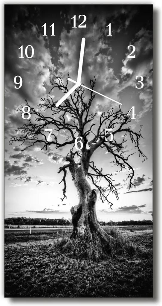 Skleněné hodiny vertikální  Nature Tree Černá a bílá