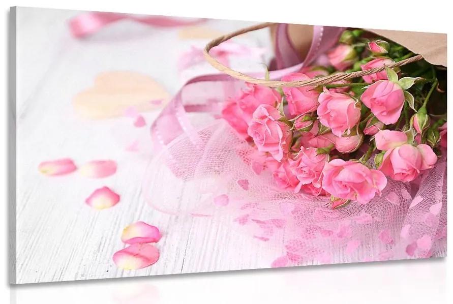 Obraz kytice růžových růží - 90x60 cm