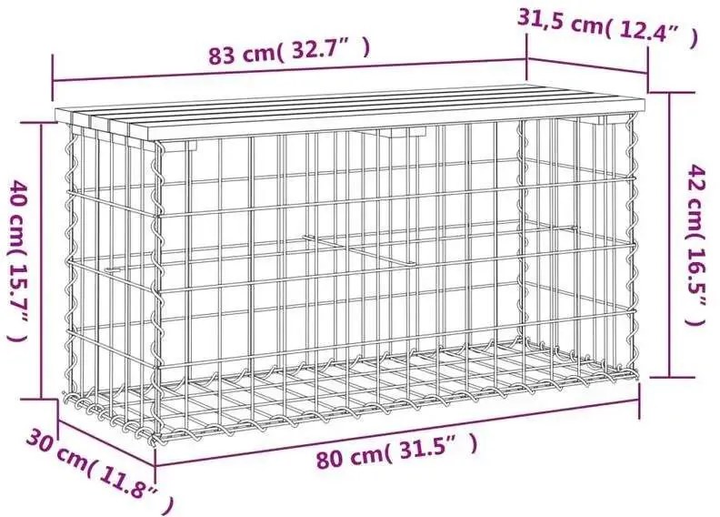 Zahradní lavička, gabion styl, přírodní dřevo, NoBi DAILA 3