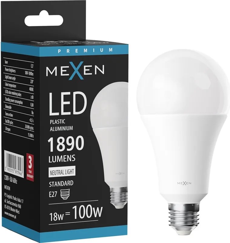 Mexen Nova, LED žárovka E27, A70, 18W, neutrální - 4000K, 1890 lm - L100-E27-1840-01