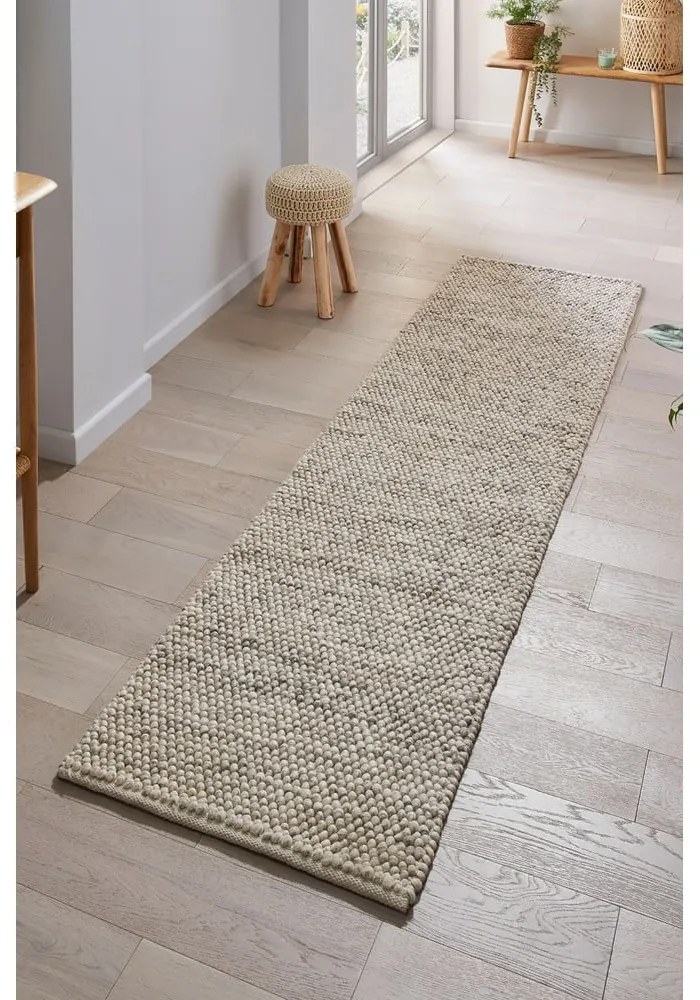 Svěle šedý vlněný běhoun Flair Rugs Minerals, 60 x 230 cm