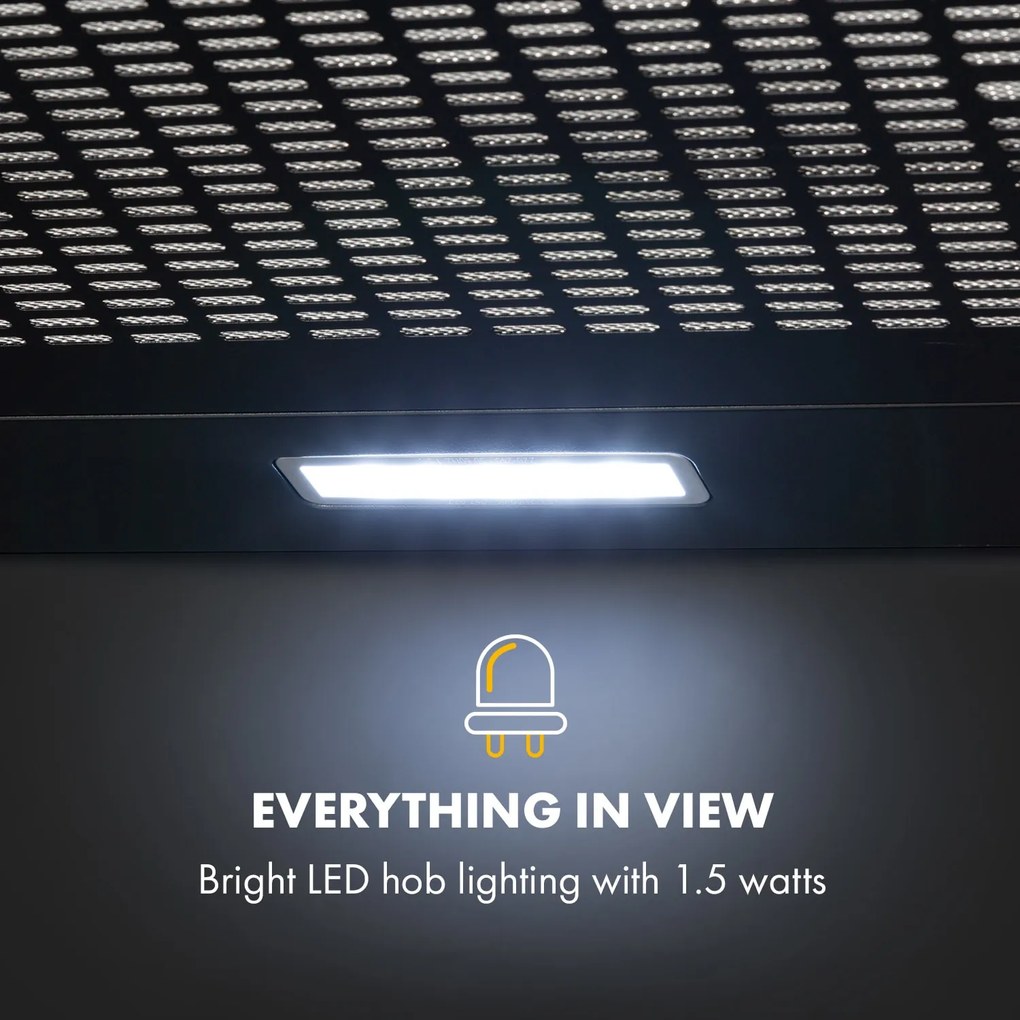 Klarstein Capannina, digestoř, 60 cm, podskříňková, 166 m³/h, LED, ušlechtilá ocel, černá
