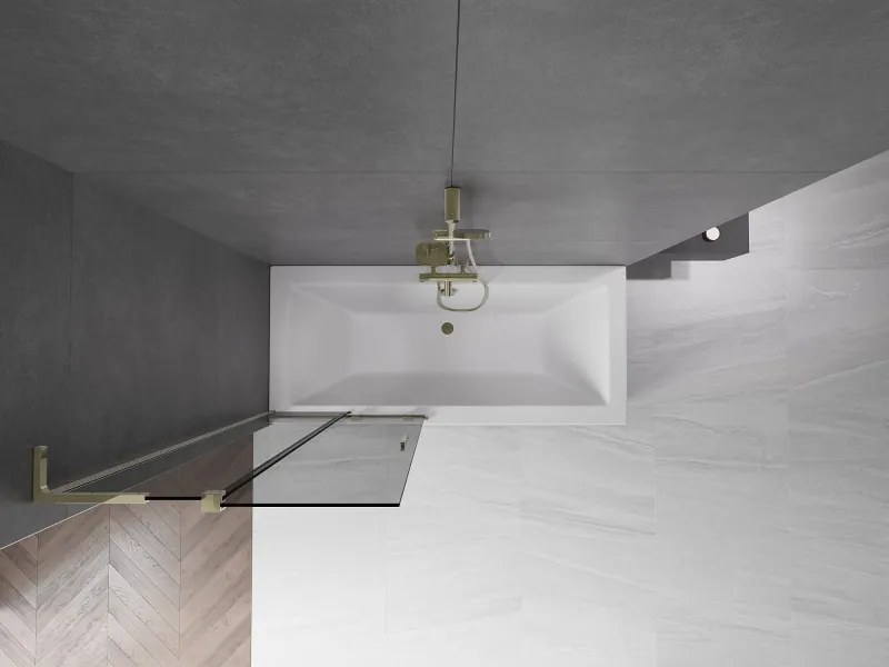 Mexen Velar L, 2-křídlová posuvná vanová zástěna 85 x 150 cm, 8mm šedé sklo, zlatá lesklá, 896-085-003-41-50