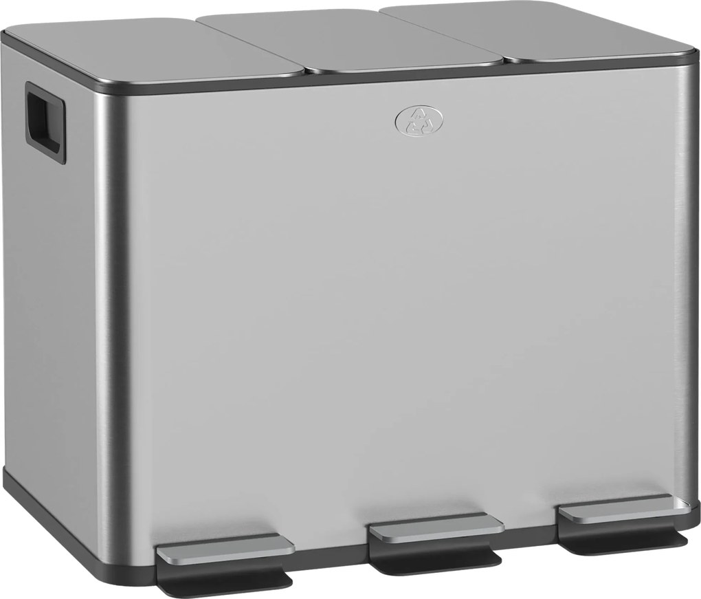 HOMCOM 3-komorový 20L kuchyňský pedálový koš se 3 tiše zavírajícími víky z nerezové oceli a PP, 61,9 x 36,6 x 56,7 cm, Stříbrná | Aosom