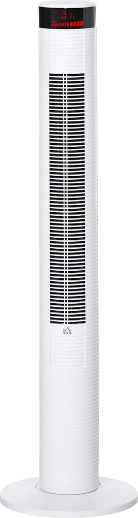 HOMCOM Tornádový ventilátor se 3 rychlostmi a 4 režimy, 45W, 12h časovač, 70° oscilující tornado ventilátor, LED panel a dálkové ovládání, Bílý | Aoso