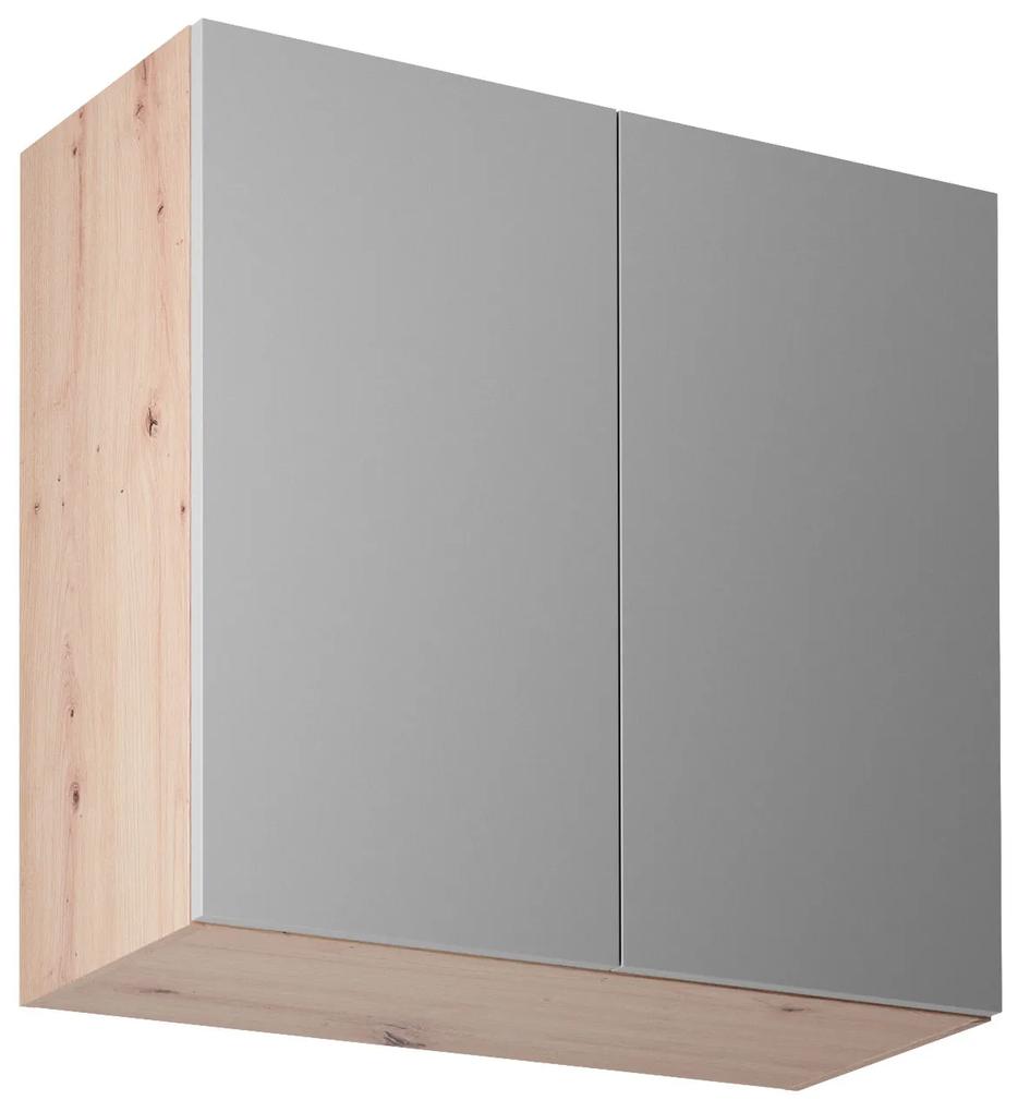 Horní kuchyňská skříňka dvoudveřová LANGEN 80 cm; světle šedá / dub artisan
