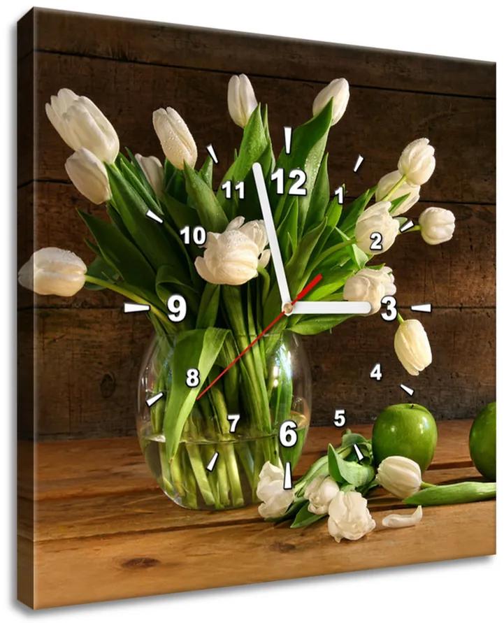 Gario Obraz s hodinami Okouzlující bílé tulipány Rozměry: 30 x 30 cm