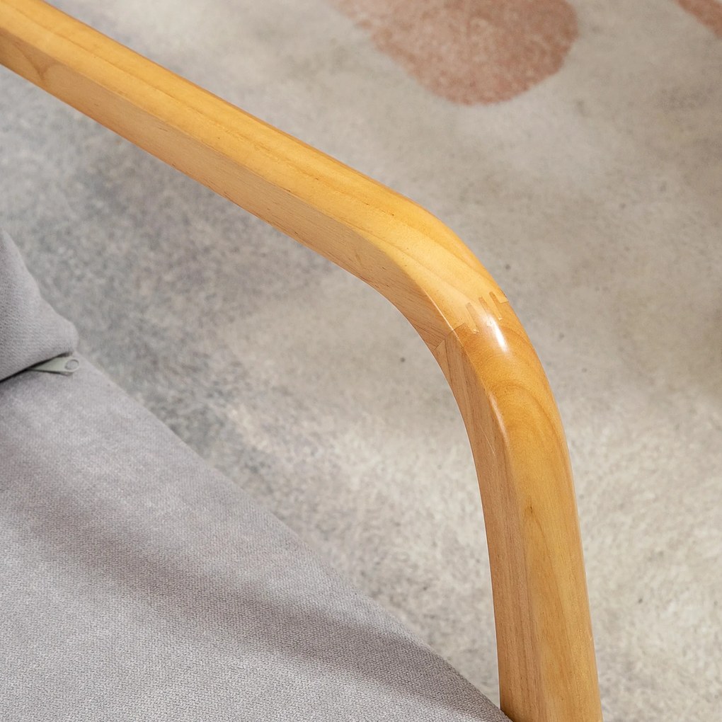 HOMCOM Lounge Křeslo Nordic Křeslo Obývací Pokoj S Rukama Polštář a Rám z Kaučukovníku pro Ložnici Nosnost 120 kg 61x78x76 cm Šedé