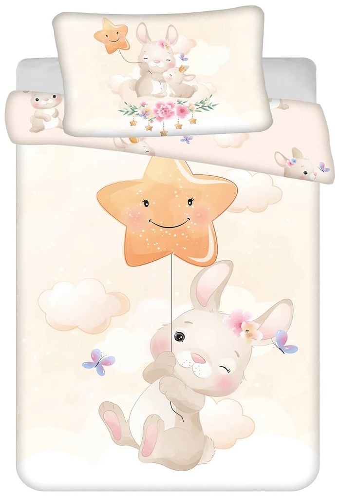 Bavlněné povlečení do postýlky BUNNY STAR béžové Rozměr povlečení: 40 x 60 cm | 100 x 135 cm