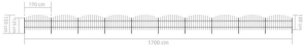 vidaXL Marketos Zahradní plot s kopím nahoře ocelový 1781,5 x 100 cm černý