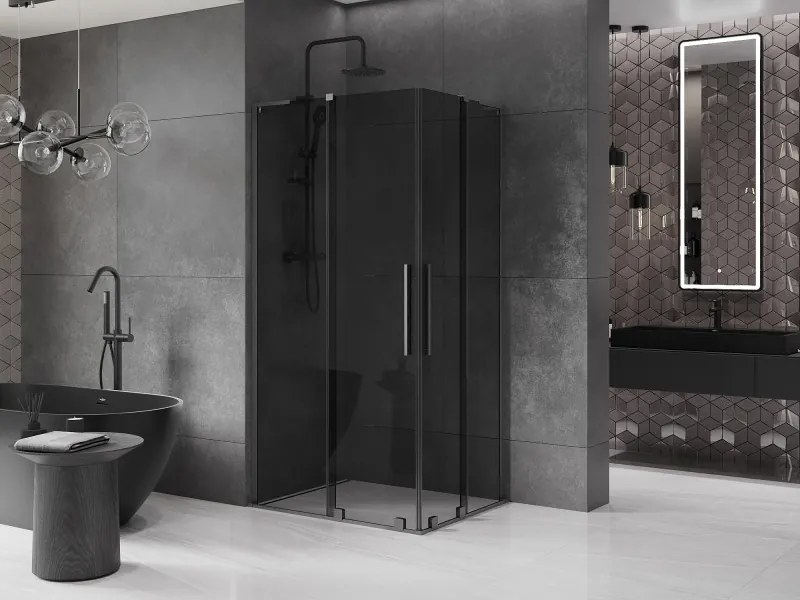 Mexen Velar L Duo, sprchový kout s posuvnými dveřmi 100 x 90 cm, 8mm šedé sklo, broušený grafit, 871-100-090-02-43-66