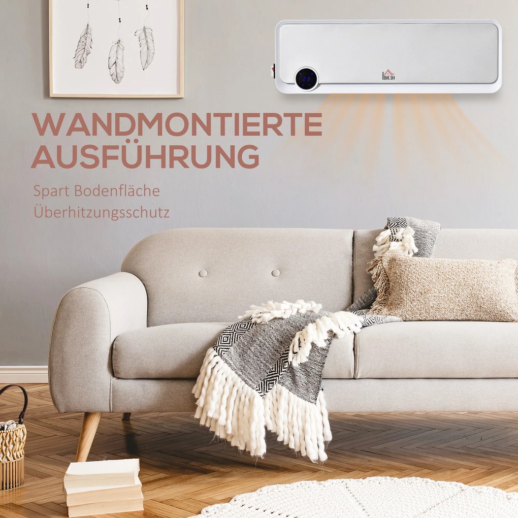 HOMCOM Topný ventilátor na stěnu 2000W s dálkovým ovládáním, 3 režimy provozu, LED displej, 12hodinový časovač 820-252V90