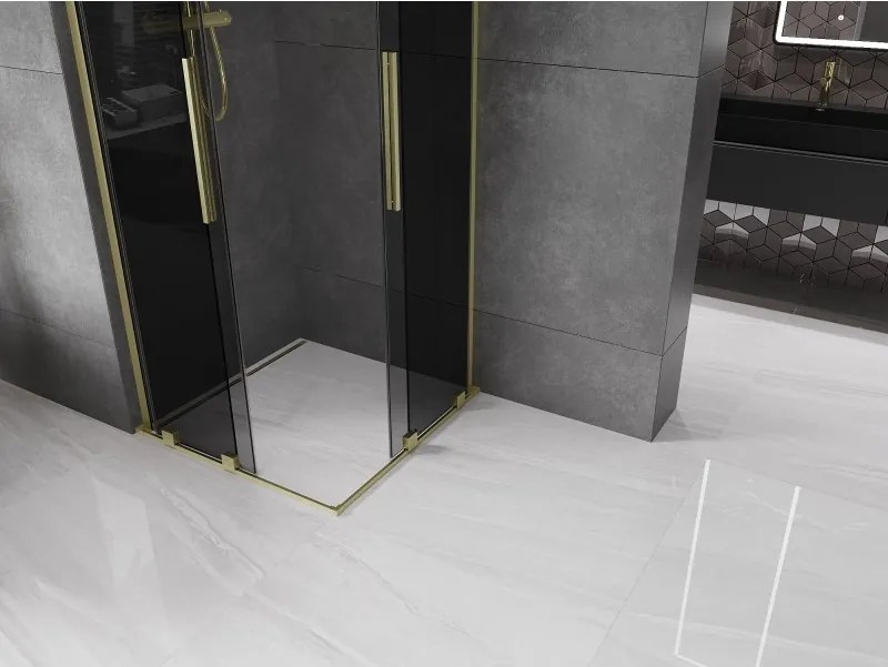 Mexen Velar L Duo, sprchový kout s posuvnými dveřmi 100 x 100 cm, 8mm šedé sklo, zlatá matná, 871-100-100-02-43-55