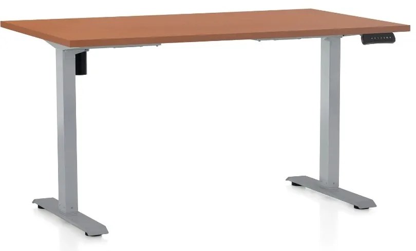 Výškově nastavitelný stůl OfficeTech B, 120 x 80 cm, šedá podnož, třešeň