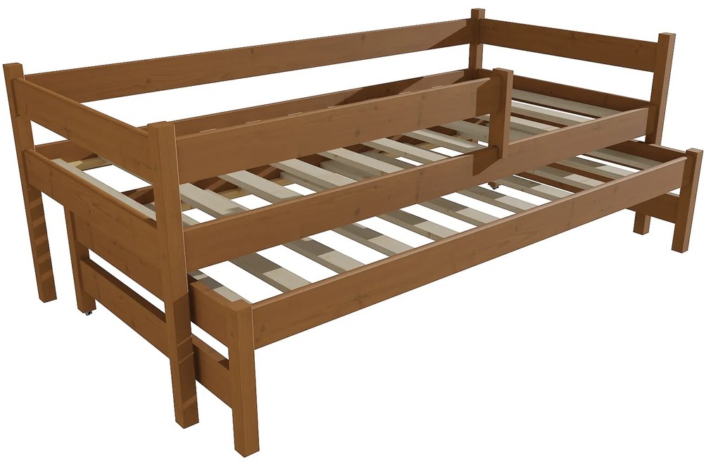 Vomaks Dětská postel s výsuvnou přistýlkou DPV 017 se zábranou Rozměr: 80 x 180 cm, Barva: moření dub