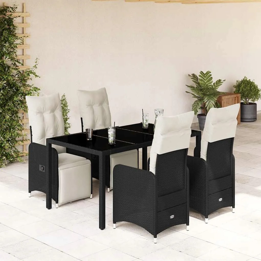5Dílný Zahradní Bistro Set S Poduškami Černý Polyratan Sklo 4 150 x 90