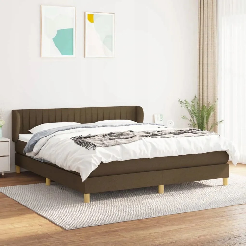 Box Spring Postel S Matrací Textil Tmavě Hnědá Svislé pruhy 180 x 200 cm