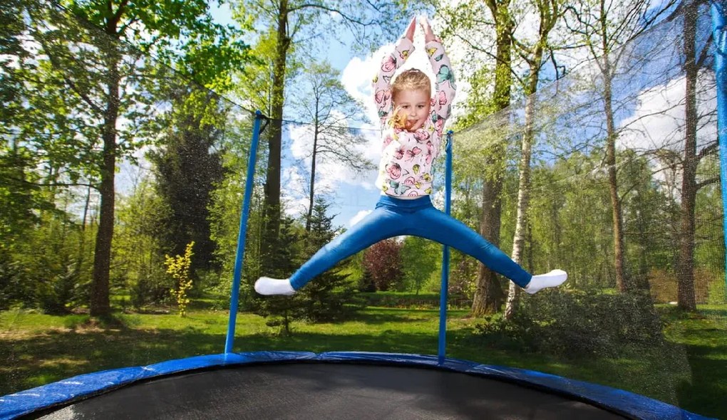 JU Trampolína 8 FT s žebříkem a vnitřní sítí, modrá
