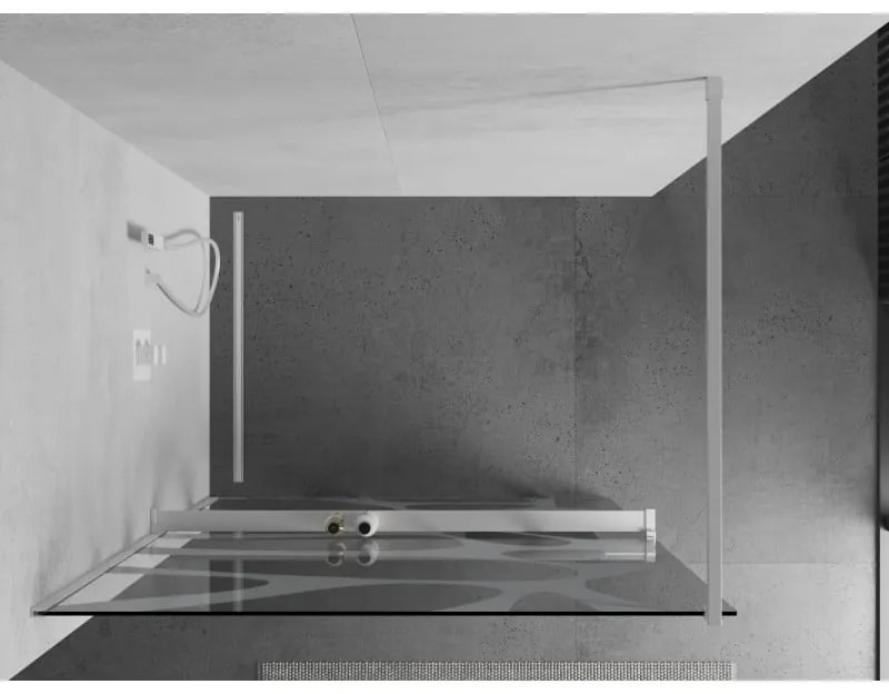 Mexen Kioto+, sprchová zástěna Walk-In s poličkou a věšákem 100 x 200 cm, 8mm čiré sklo bílý vzor, bílý profil, 800-100-121-20-97