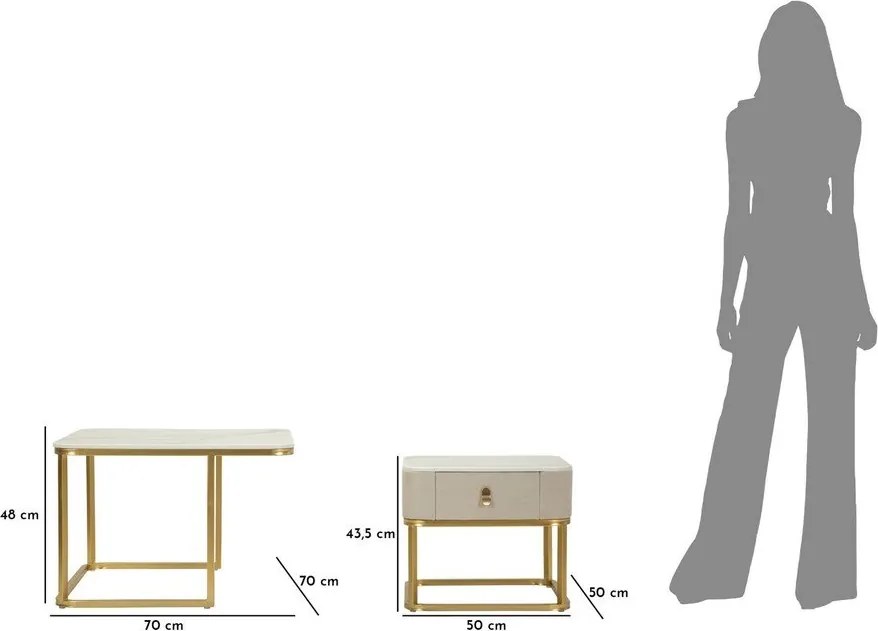 Krémové/ve zlaté barvě konferenční stolky v sadě 2 ks v dekoru mramoru 50x70 cm Beauty – Mauro Ferretti