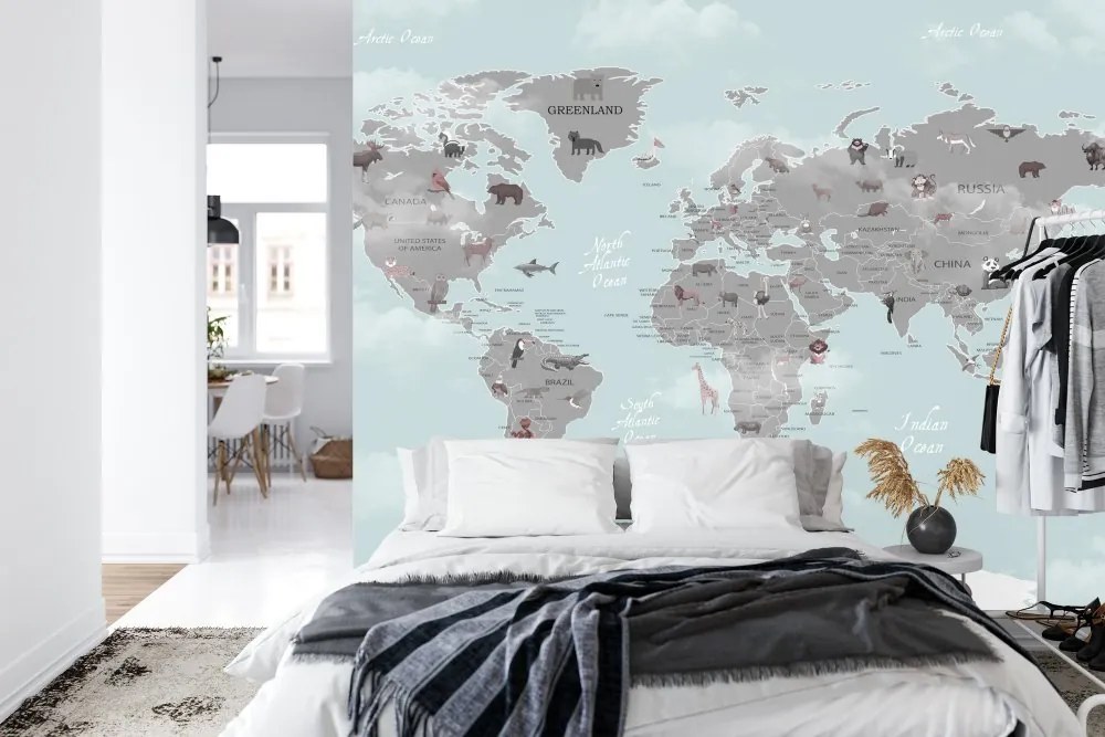 Fototapeta Animals World Map For Kids Wallpaper Design Strukturální vinyl 368x254