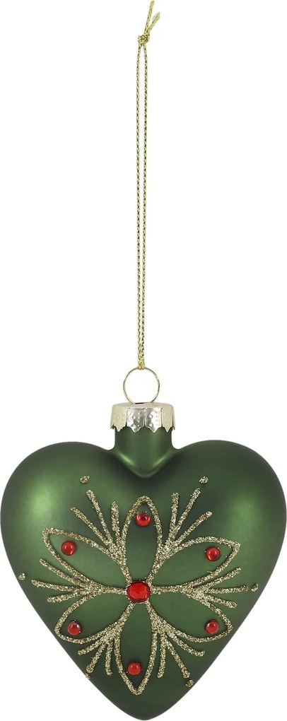 Vánoční skleněná ozdoba srdce s kamínky Chic Antique – 8,5*4*8 cm