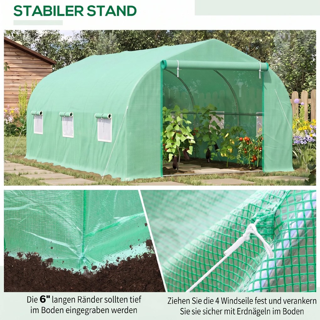 Fóliový skleník Outsunny Fóliový skleník Skleník Studený rám Rajčatový domek Sedlová střecha 450 × 300Š × 205V cm | Aosom