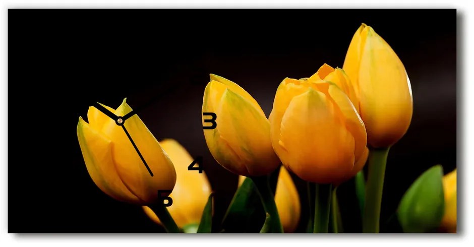 Wallmuralia Skleněné hodiny na stěnu tiché Žluté tulipány 60x30 cm