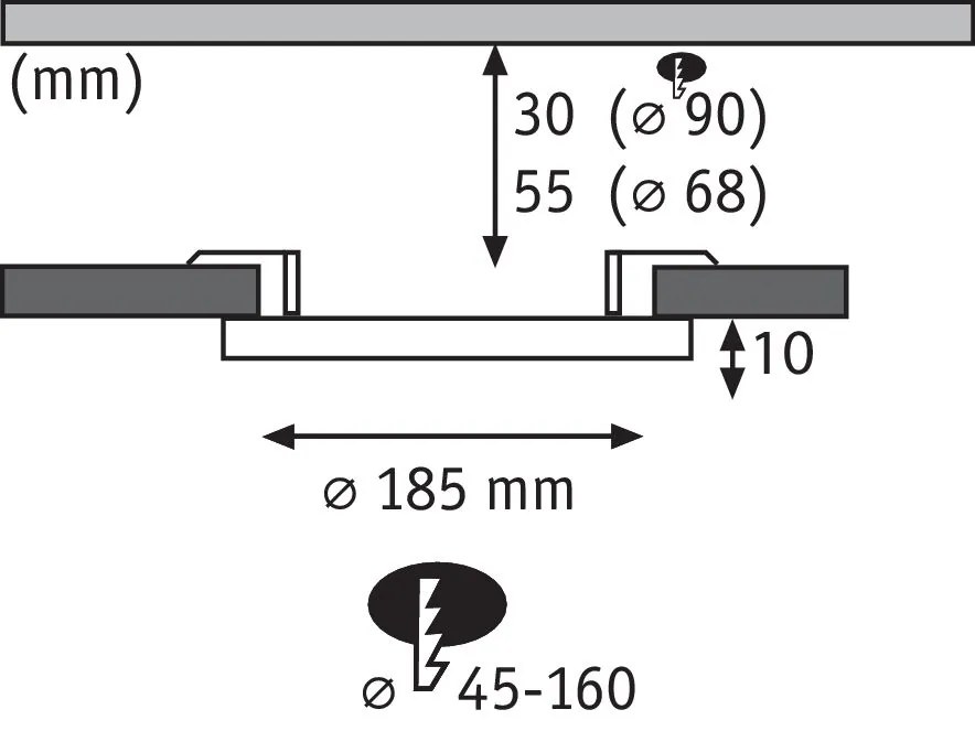 Paulmann 93067 Veluna VariFit, kulaté zápustné svítidlo, 17,5W LED 4000K, tříkrokové stmívání, prům.  18,5cm, IP44