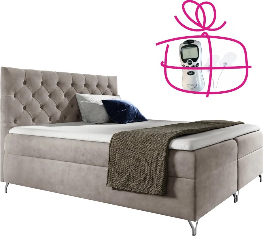 Boxspringová postel, 180x200, šedobéžová Taupe látka Velvet, GULIETTE + dárek
