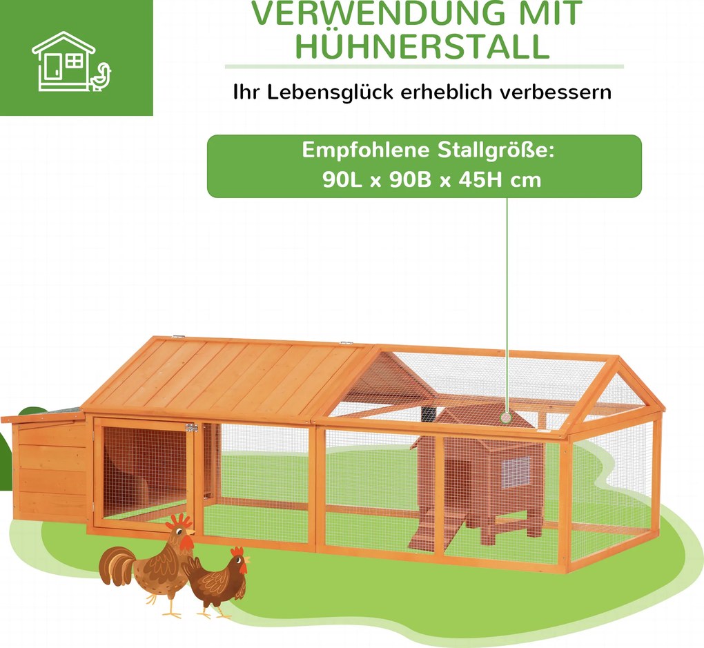 PawHut Venkovní kurník 240x112,5x76 cm Dřevěný kurník s otevírací střechou, uzamykatelnými dveřmi a hnízdící krabicí pro kuřata, králíky a kachny