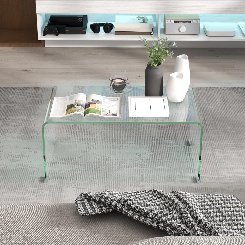 HOMCOM Průhledný Skleněný Kávový Stolek Obdélníkový Moderní Design Temperované Sklo s Bezpečnými Zaoblenými Okraji 80 x 45 x 35 cm | Aosom